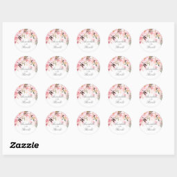 Pink Watercolor Flowers Classic Round Sticker | Zazzle