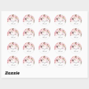Pink Watercolor Flowers Classic Round Sticker | Zazzle