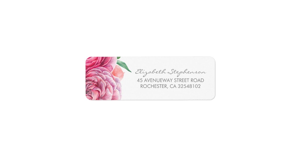 Pink Watercolor Flowers Elegant Wedding Label | Zazzle