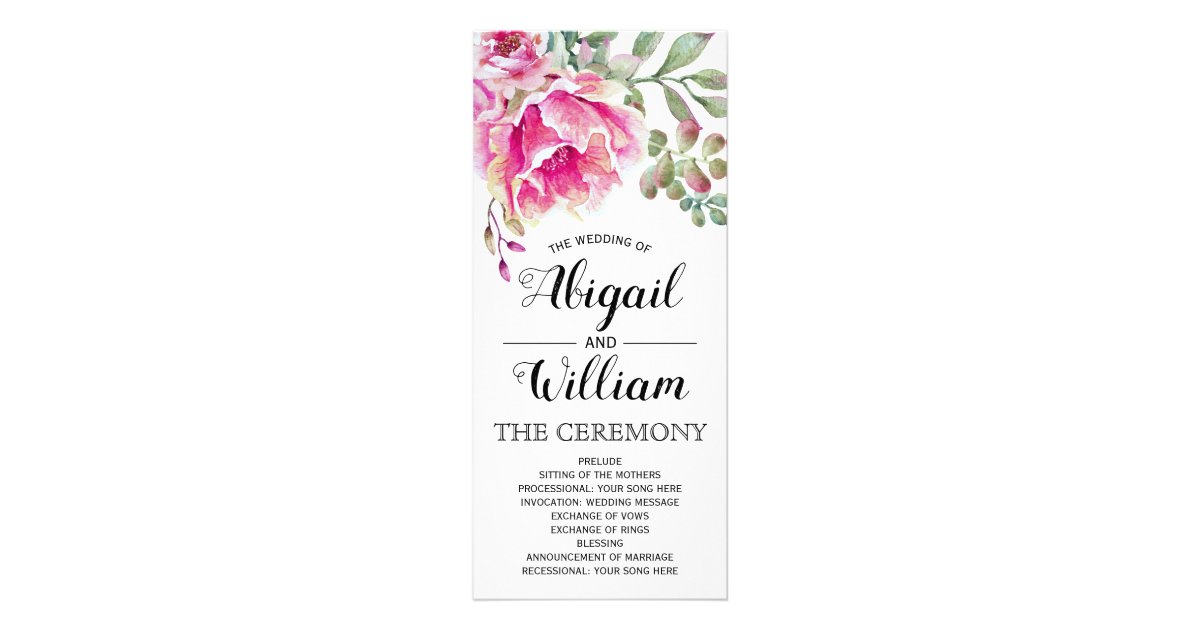 Pink watercolor flowers floral wedding program | Zazzle