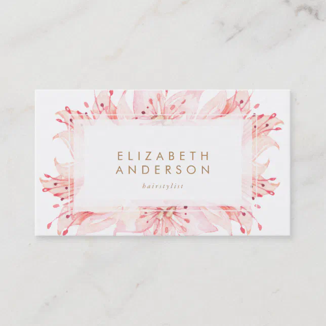 Pink Watercolor Flowers Lilies Business Card | Zazzle