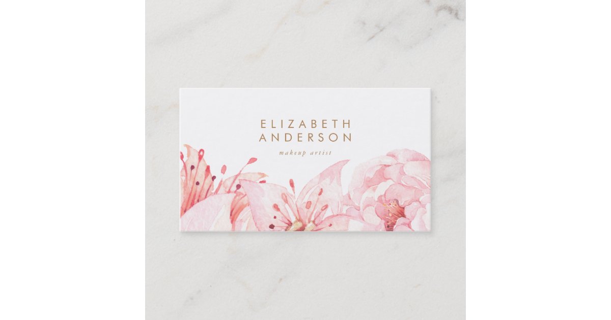 Pink Watercolor Flowers Lilies Business Card | Zazzle