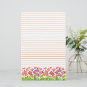 Pink Watercolor Flowers Orange Lined Stationery | Zazzle