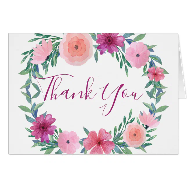 Pink Watercolor Flowers Thank You Card | Zazzle