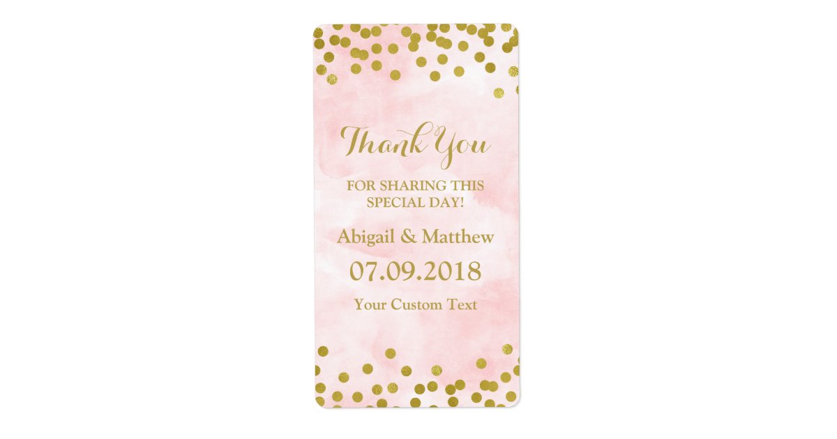 Pink Watercolor Gold Confetti Wedding Labels | Zazzle