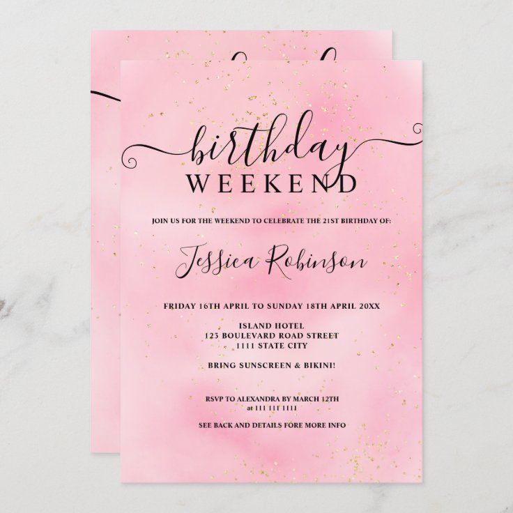 Pink watercolor gold glitter birthday program | Zazzle