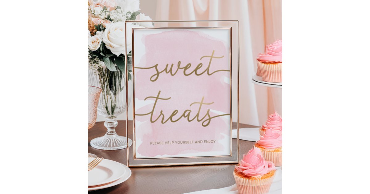 Pink Watercolor Gold Sweet Treats Sign | Zazzle