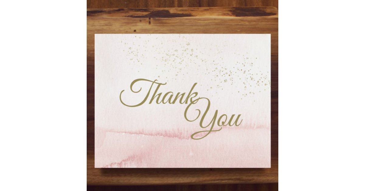 Pink Watercolor Gold Type Thank You Flat Card | Zazzle