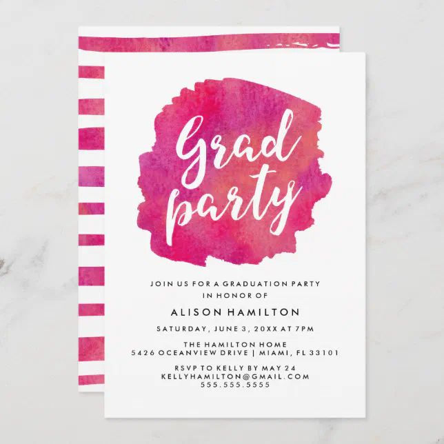 Pink Watercolor Graduation Party Invitation | Zazzle