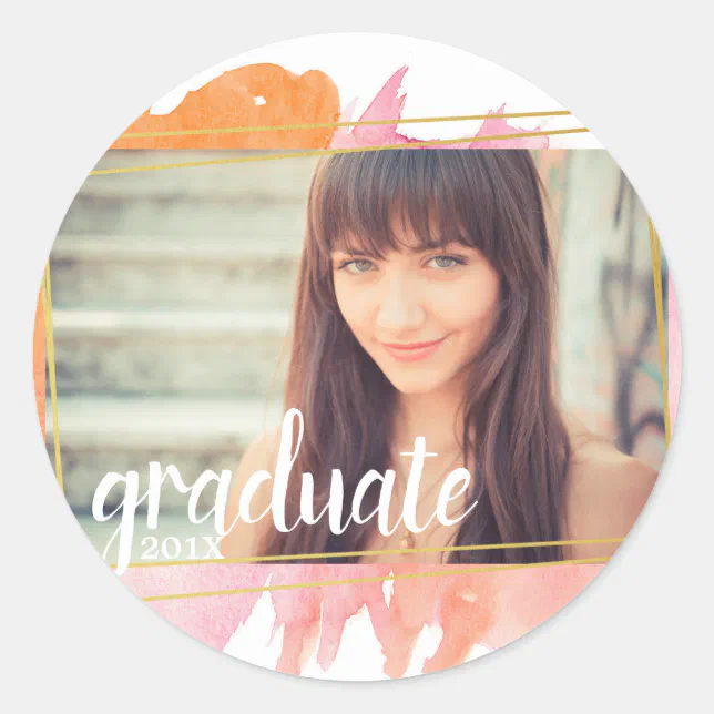 Pink Watercolor Graduation Photo Stickers | Zazzle