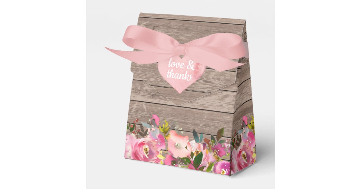 Pink Watercolor Hearts and Floral Rustic Wedding Favor Boxes | Zazzle