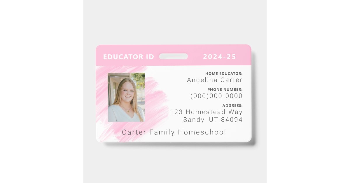 Pink Watercolor Homeschool Educator ID Badge | Zazzle