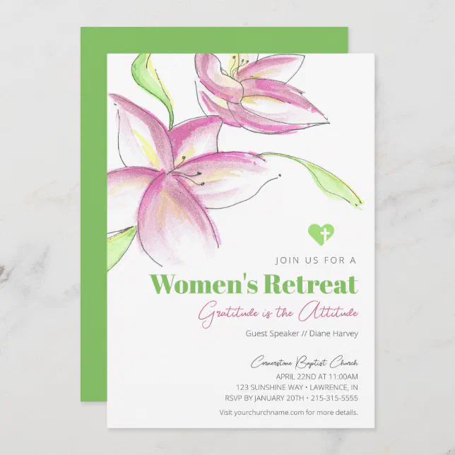 Pink Watercolor Lily Women's Church Retreat Invitation | Zazzle