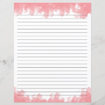 Pink Watercolor lined stationery paper | Zazzle