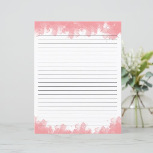 Pink Watercolor lined stationery paper | Zazzle