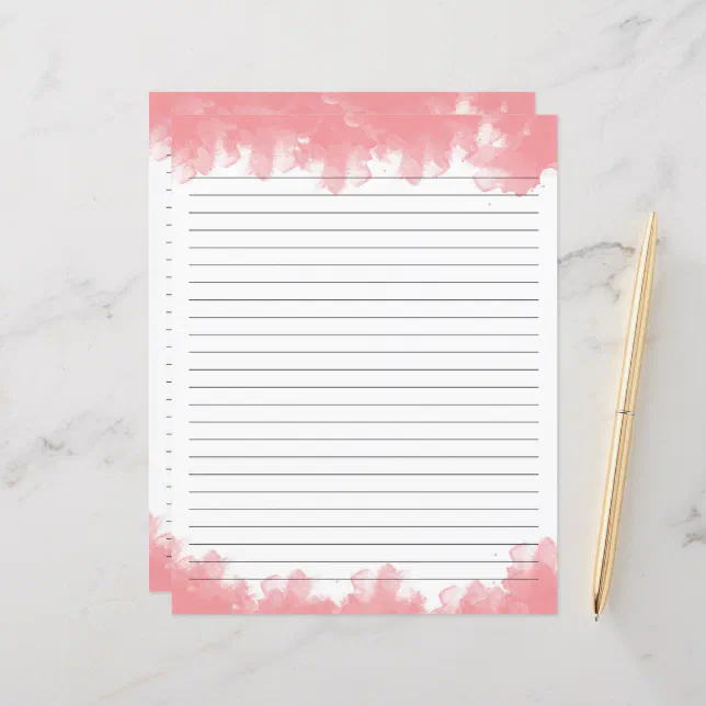 Pink Watercolor lined stationery paper | Zazzle