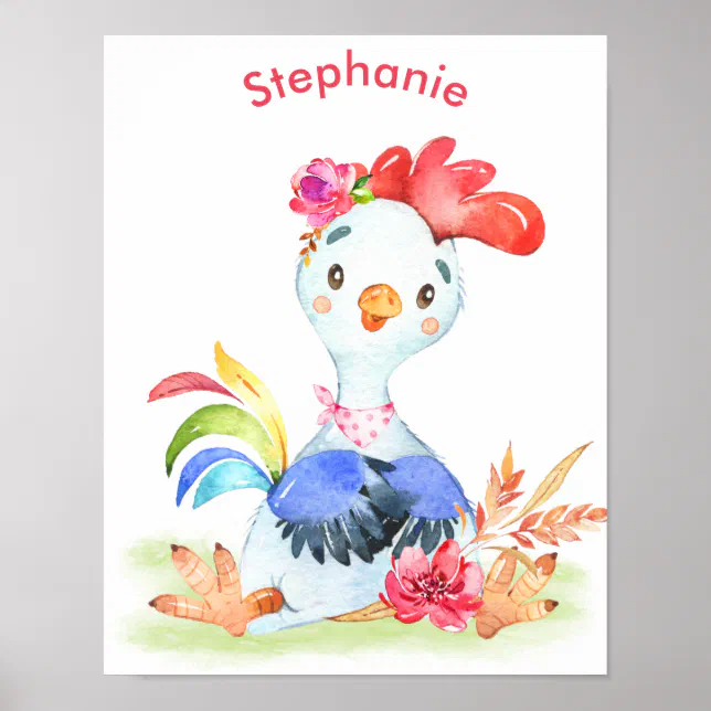 Pink Watercolor Little Rooster Poster | Zazzle
