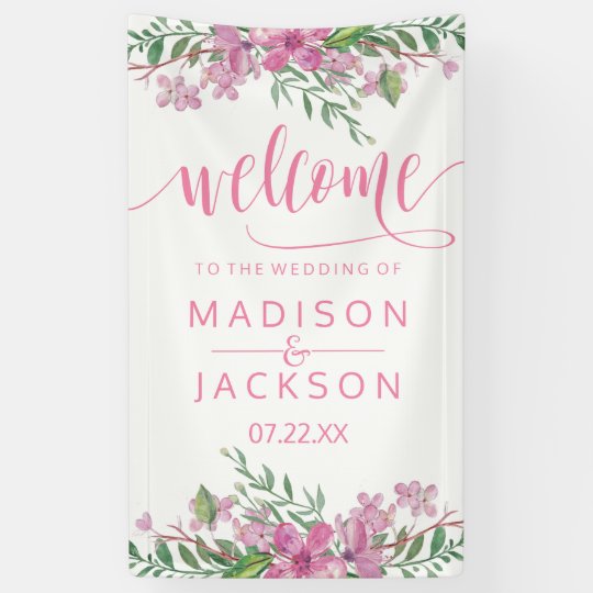 Pink Watercolor Love Blossoms Wedding Welcome Banner | Zazzle.com