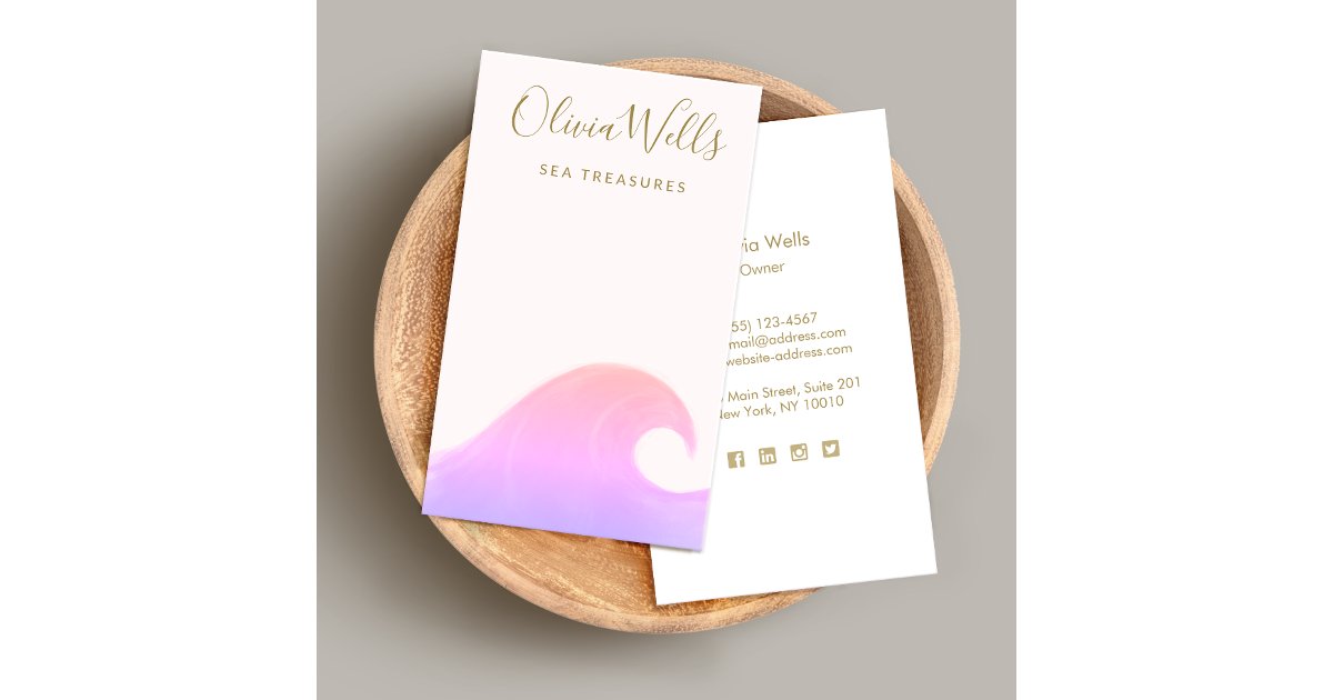 Pink Watercolor Ocean Wave Business Card | Zazzle