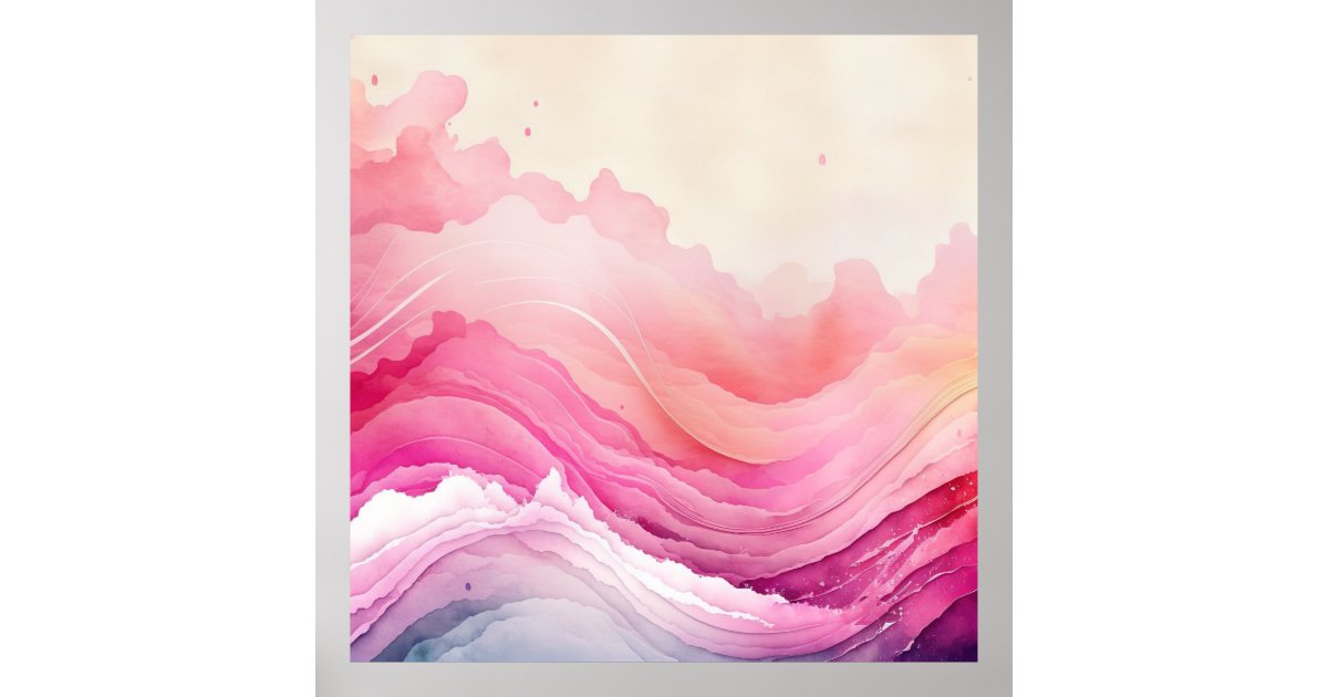 Pink Watercolor Ocean Waves Poster | Zazzle