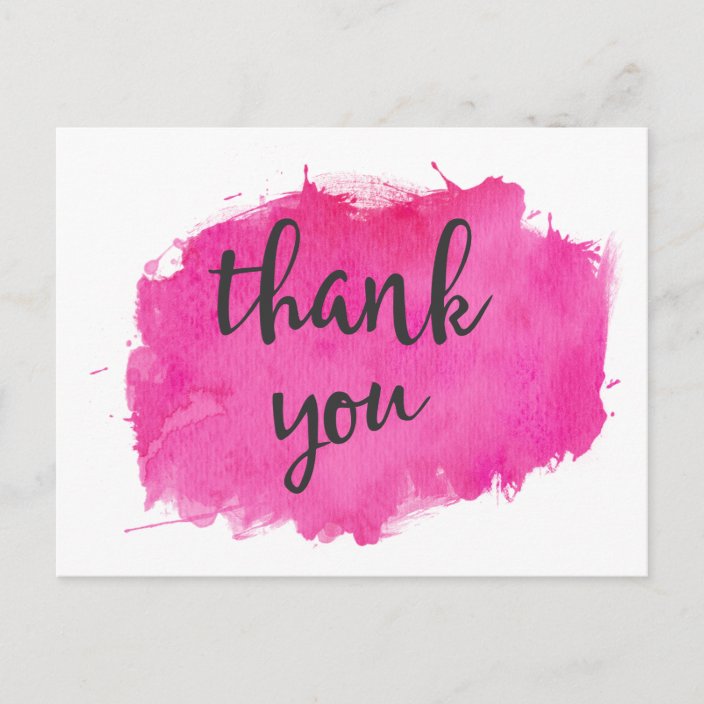 Pink Watercolor Paint Splatter Thank You Postcard | Zazzle.com