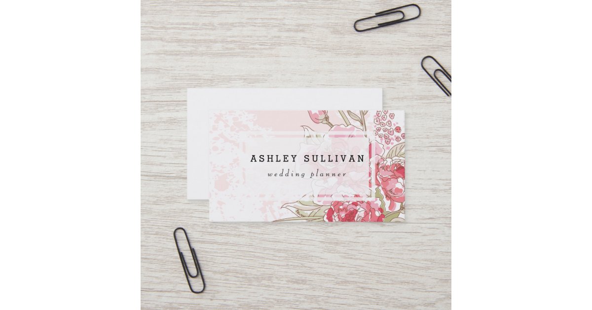 Pink Watercolor Peonies | Floral Business Card | Zazzle