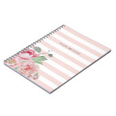 Pink Watercolor Peony & Blush Stripe Notebook | Zazzle