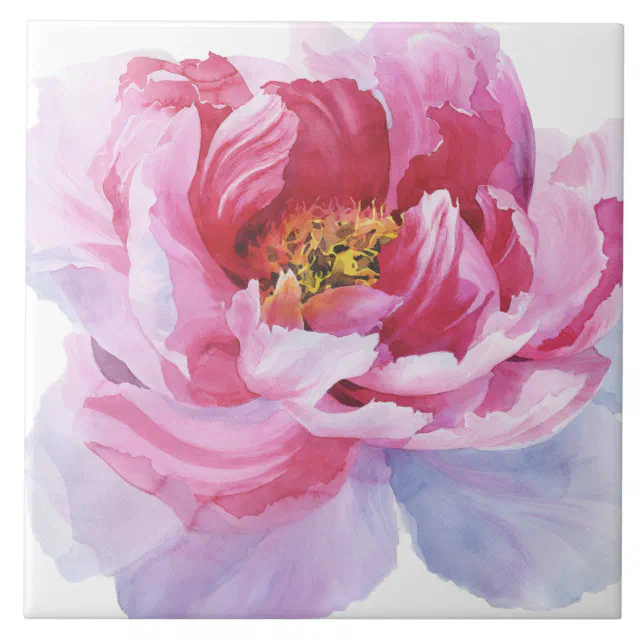 Pink Watercolor Peony Ceramic Tile | Zazzle