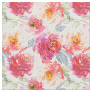 Watercolor Pink Roses Floral Art Pattern Fabric | Zazzle
