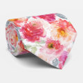 Pink Watercolor Peony Flower Pattern Neck Tie | Zazzle
