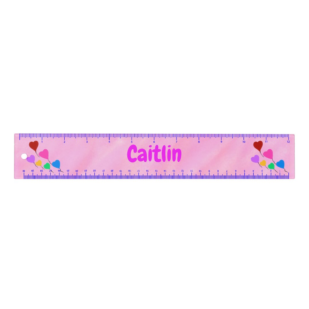 Pink Watercolor Personalized Name Hearts Ruler | Zazzle