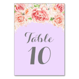Pink Watercolor Purple Table Number Cards | Zazzle