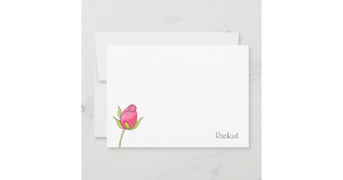Pink Watercolor Rosebud Note Card | Zazzle