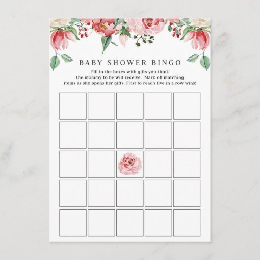 Pink Watercolor Roses Baby Shower Bingo Game Card | Zazzle