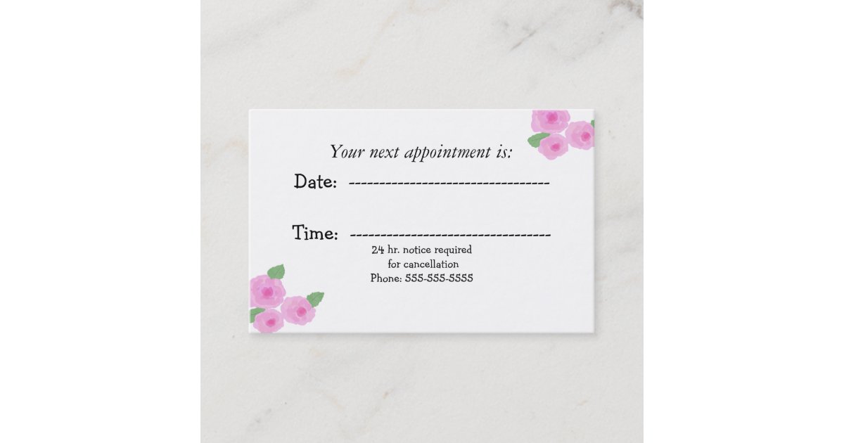 Pink Watercolor Roses Office Appointment Card | Zazzle