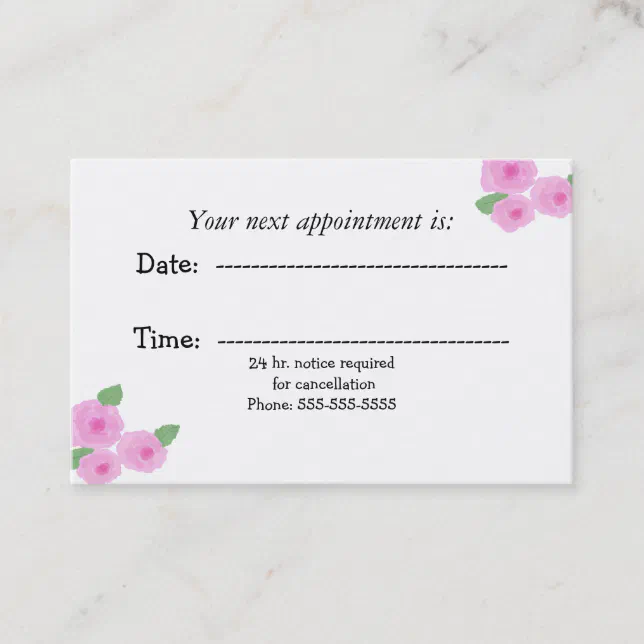 Pink Watercolor Roses Office Appointment Card | Zazzle
