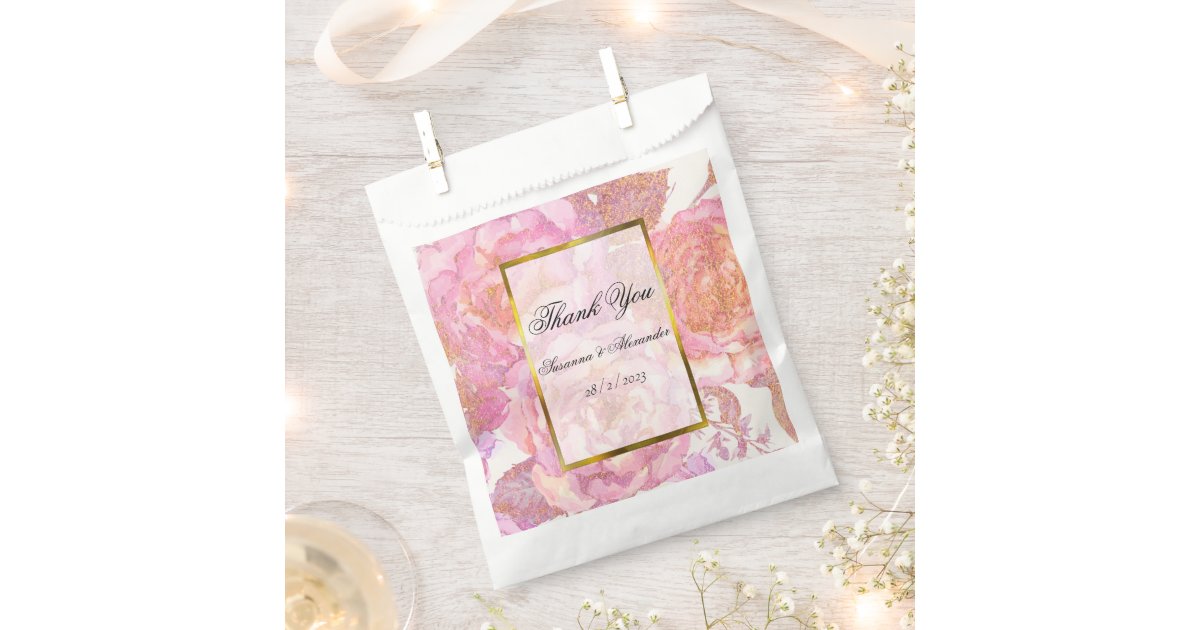 Pink Watercolor Roses Wedding Thank You Favor Bag | Zazzle