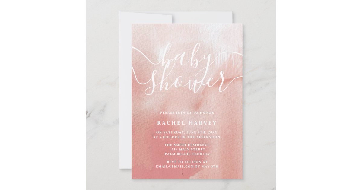 Pink Watercolor Script Baby Shower Invitation | Zazzle