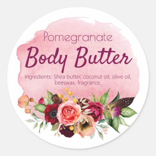 Pink Watercolor Stain Flowers Body Butter Labels | Zazzle.com