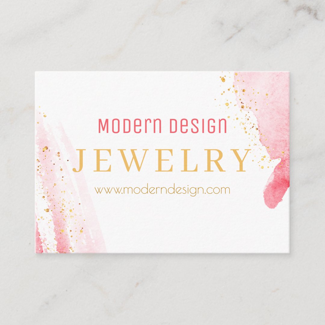 Pink Watercolor Stain Handmade Jewelry Business Card | Zazzle