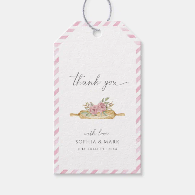 Pink Watercolor Striped Thank You Gift Tags | Zazzle