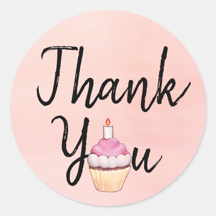 Pink Watercolor Thank You Cupcake Classic Round Sticker | Zazzle.com