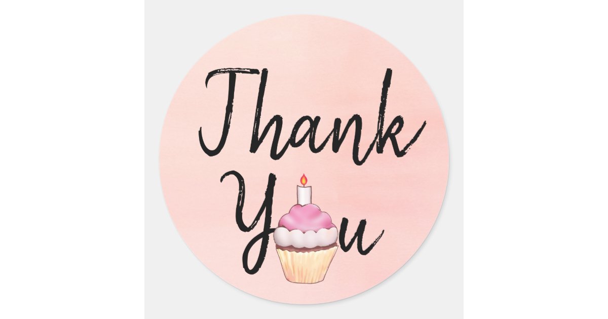 Pink Watercolor Thank You Cupcake Classic Round Sticker | Zazzle