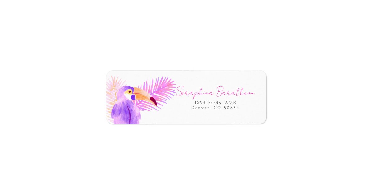 Pink Watercolor Tropical Toucan Parrot Label | Zazzle