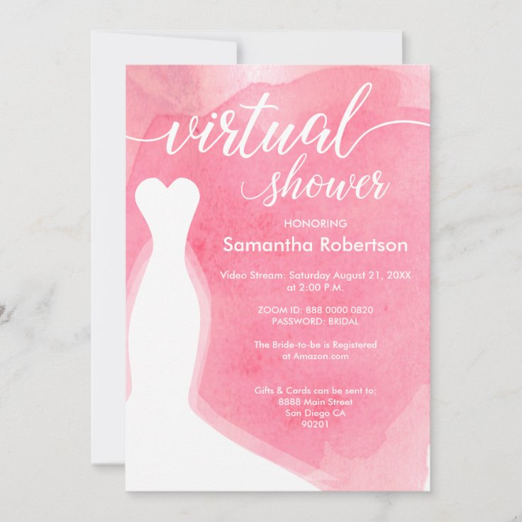 Pink Watercolor Virtual bridal shower Invitation | Zazzle