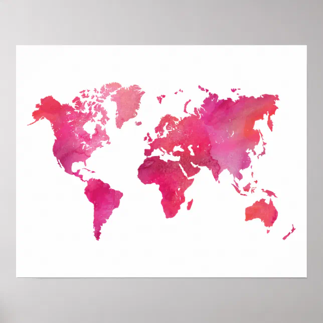 Pink Watercolor World Map Poster | Zazzle