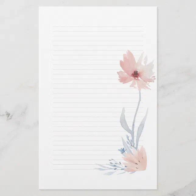 Pink Watercolour Floral Note Paper | Zazzle
