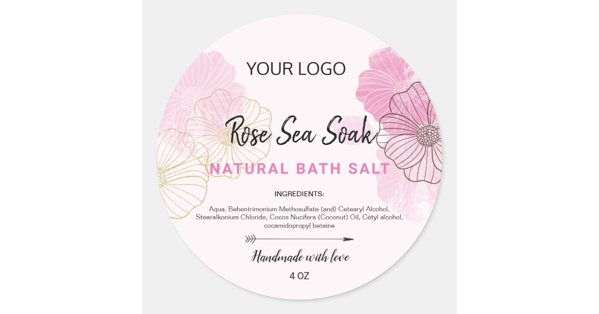 Pink Watercolour flower round label | Zazzle