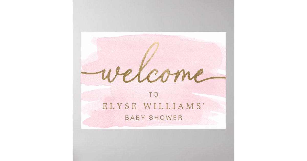 Pink Watercolour Gold Welcome Sign Poster | Zazzle