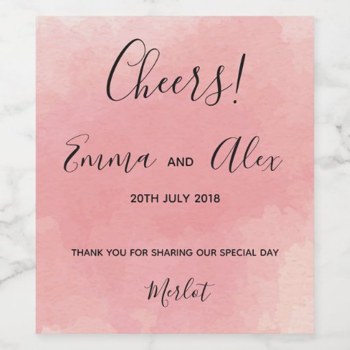 Pink Watercolour | Wine Bottle label | Zazzle
